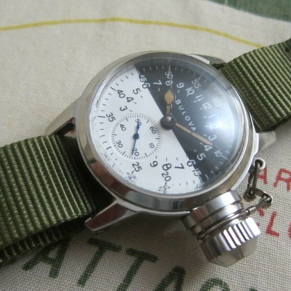 WW2 BULOVA MILITARY 24HR DAY/NIGHT DIAL WATCH WITH USN BUSHIPS CANTEEN ...