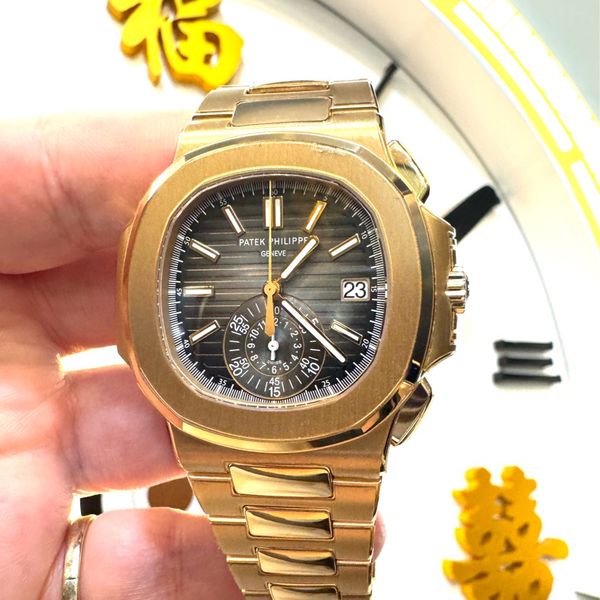 Patek Philippe 5980/1r rg nautilus flyback chronograph black dial ...