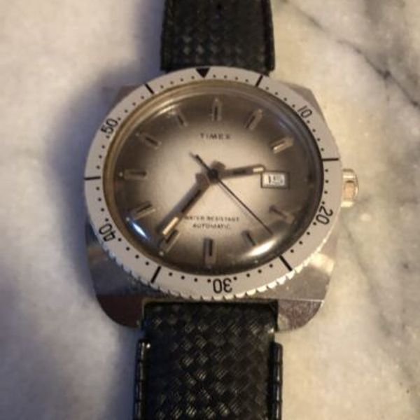 Vintage MCM Fade Gray Dial Timex Automatic Watch Date - Working - Free ...