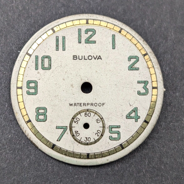 Vintage BULOVA Military Style 23mm Round Watch Dial Face Gold Green for ...