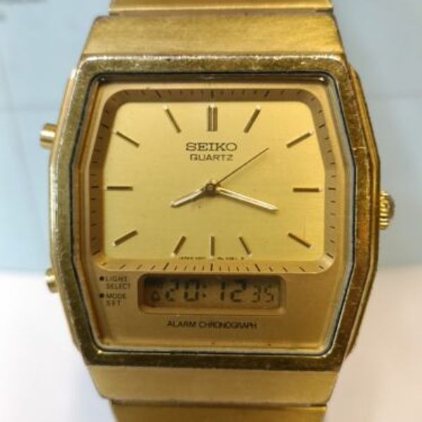 SEIKO ANA-DIGI QUARTZ GOLD DIAL H601-5400 JAPAN MEN'S FULL WORKING ...