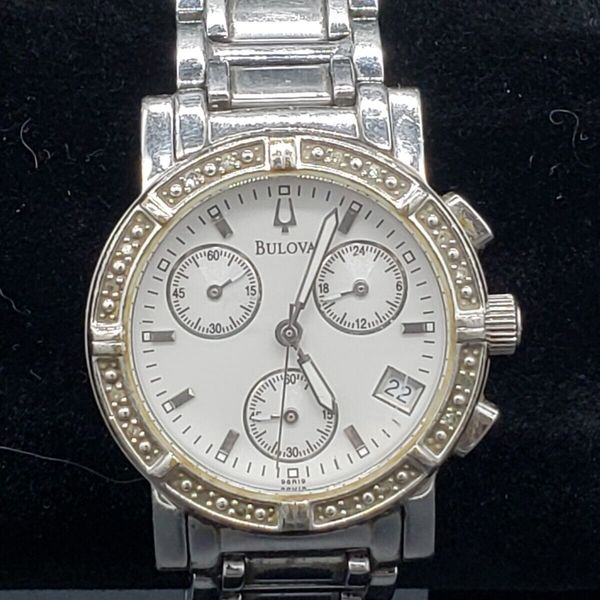 Bulova 96R19 Women's Dress Chronograph Silver Dial Diamond Studded ...