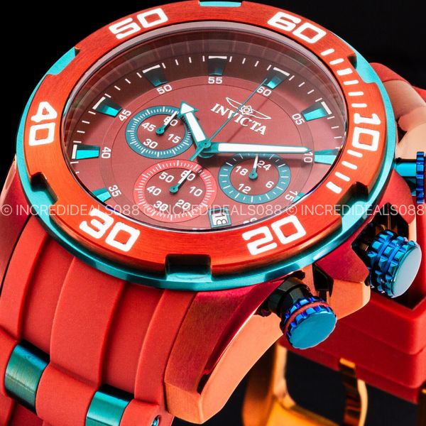 Invicta Men PRO DIVER SCUBA Chronograph Burgundy Green Red Dial Strap ...