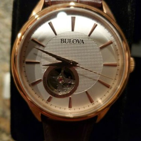 BULOVA 97A133 ROSE TONE ION PLATED STAINLESS STEEL AUTOMATIC MEN'S ...