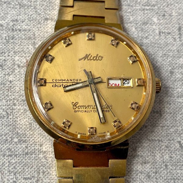 MIDO Commander Watch Dateday Officialy Certif Vintage Swiss Made Yellow ...