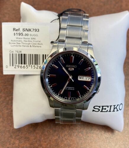 Seiko 5 SNK793 Automatic 21 Jewels Dark Blue Stainless Steel Mens Watch ...
