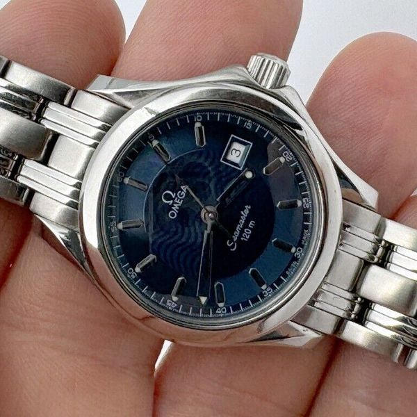 1990s Omega Seamaster 120M Blue Wave Dial Sapphire Crystal Swiss Ladies ...