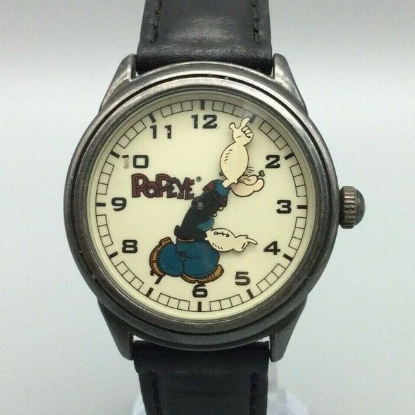 Fossil Popeye Watch Men Limited Edition Black Leather Band New Battery ...