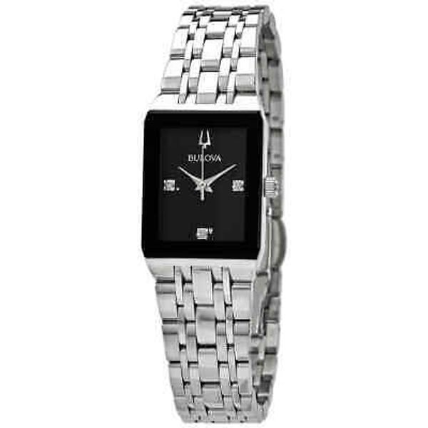 Bulova Quadra Diamond Black Dial Ladies Watch 96P202 | WatchCharts ...