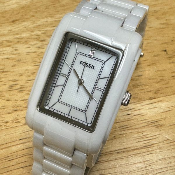 Fossil Quartz Watch CE-1031 Women 50m Ceramic Rectangle MOP Dial New ...
