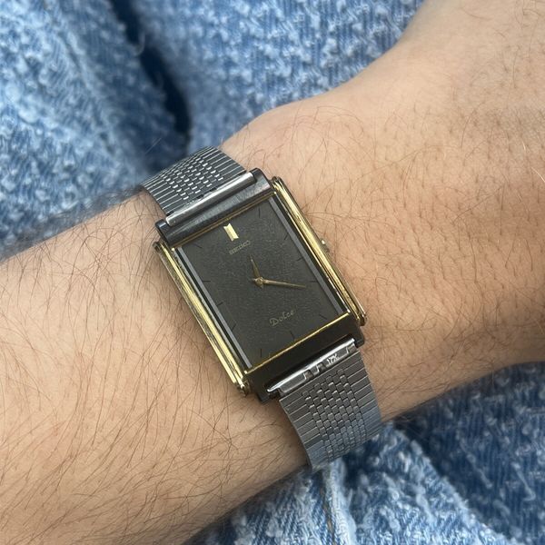 SEIKO Dolce Vintage 1220-5260 Quartz Black Dial Tank Thin Shape Menâ s ...