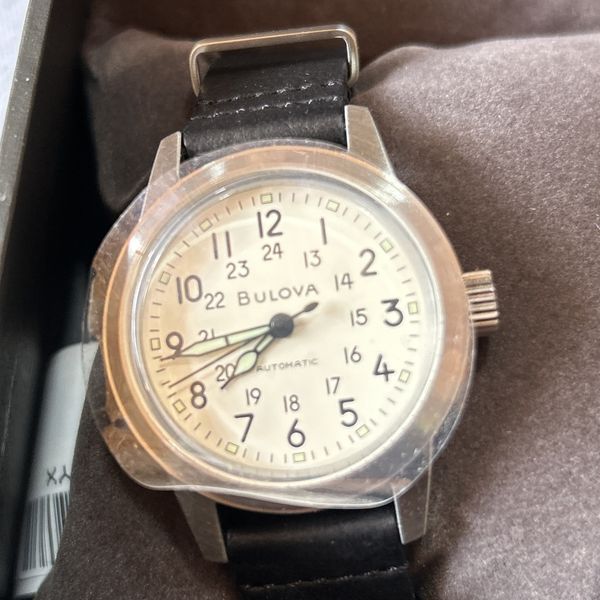 Bulova 96A246 Men's Classic Hack Watch Ivory Dial Automatic Black ...