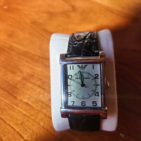 Emporio Armani Rectangular Stainless Steel Tank Style Silver Tone Watch ...