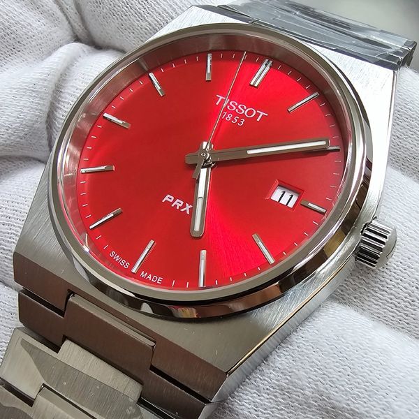 TISSOT PRX Quartz 40 MM Red Dial SS Men's Watch T137.410.11.421.00 ...