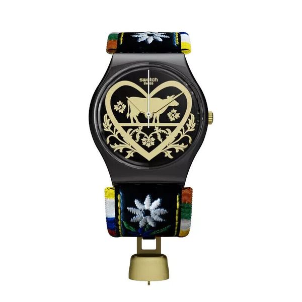 SWATCH Watch GB285 Black DIE GLOCKE Floral Embroidery and Cow Bell ...