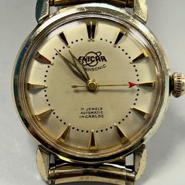 VINTAGE MENS ENICAR ULTRASONIC AUTOMATIC 17 JEWEL WRISTWATCH 10kGF ...