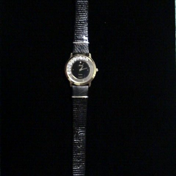 Moulin Watch Women Gold Tone Floating Crystal Bezel Black Band New ...