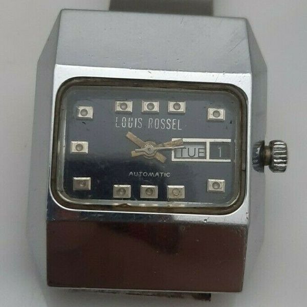 VINTAGE LOUIS ROSSEL SQUARE AUTOMATIC WRIST WATCH MEN’S RARE DAY/DATE ...
