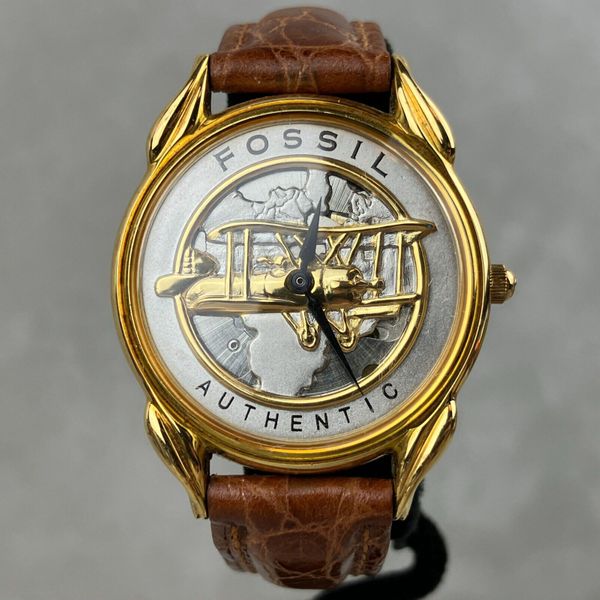 Fossil Limited Edition Biplane Plane Gold Tone Skeleton Aviation Watch ...
