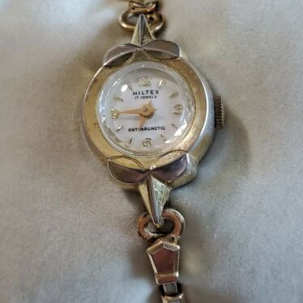 Vintage Hiltex 17 Jewels Gold Ladies Watch Antimagnetic 6369 Wind up ...