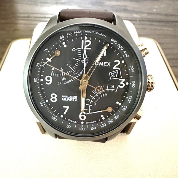 Menâ s Timex T2N700 Black Tan Fly-Back Chronograph Watch | WatchCharts ...