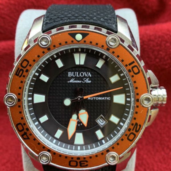 New Bulova Men's 98B209 Marine Star Automatic Orange/Black Rubber Strap ...