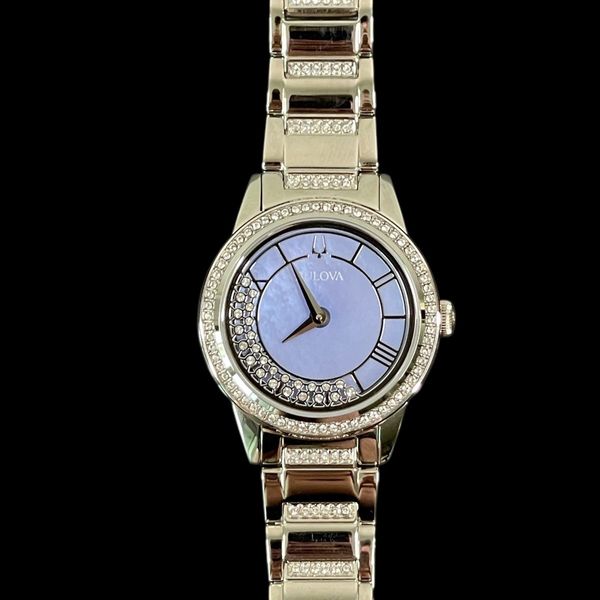 Women's Bulova Turnstyle Quartz Stainless Steel Watch Blue Pearl ...