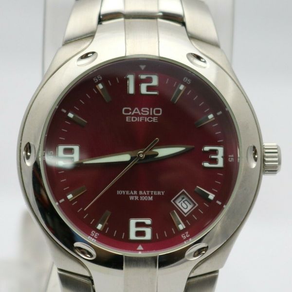 Casio Edifice Men's Watch EF-106 Stainless Steel Dark Red Face ...