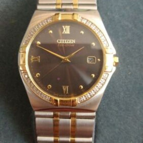 Citizen Eco-Drive Men's 2 Tone Diamond Bezel Watch E111-S044405 ...