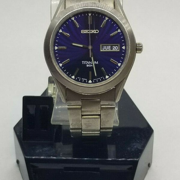 Vintage Seiko Titanium 7N43-0AB0 Blue Dial Dress Wrist watch RUNNING ...