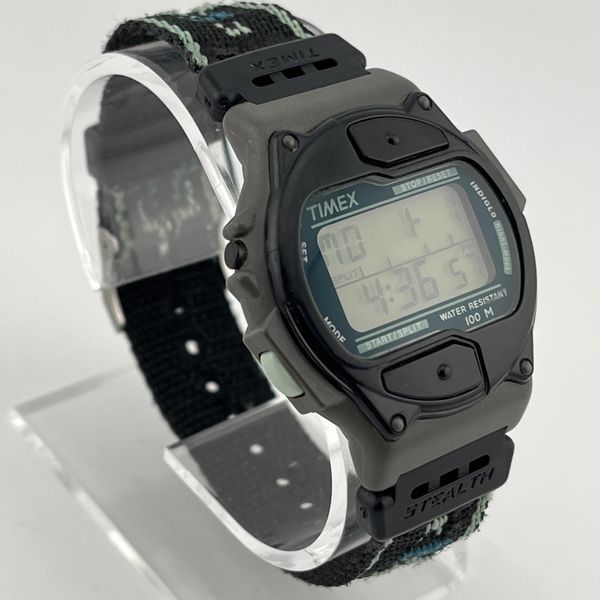 Vintage 90s Timex Stealth Watch Men Black Indiglo 100M Timer Date- New ...