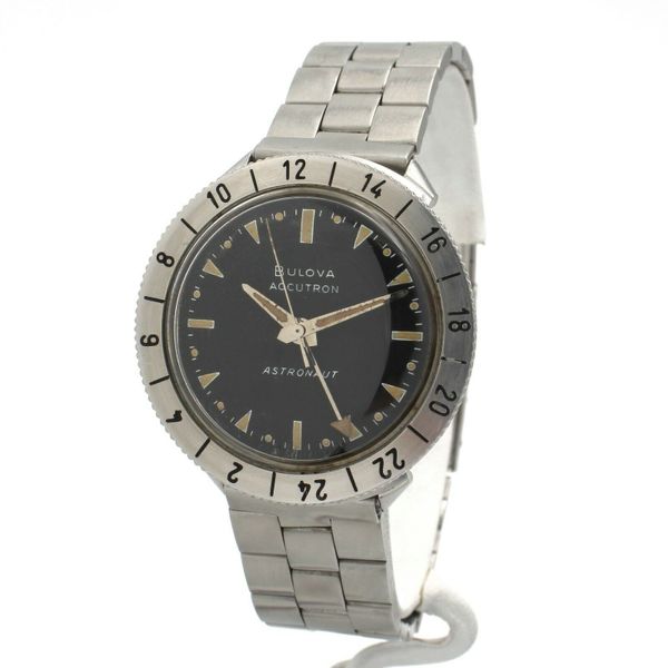 VINTAGE BULOVA ACCUTRON ASTRONAUT STAINLESS STEEL GMT MENS WRISTWATCH ...