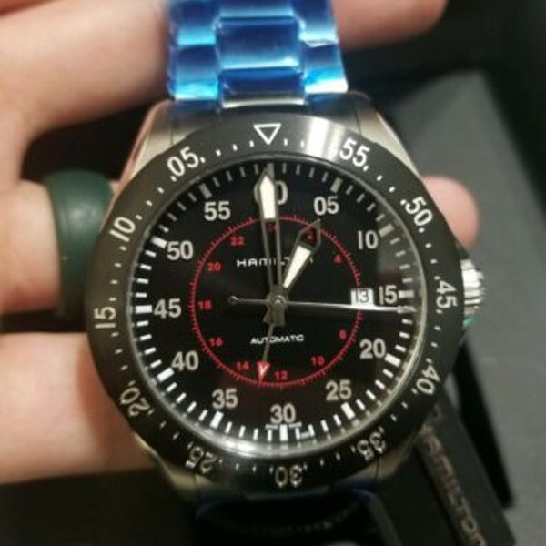 HAMILTON KHAKI AVIATION GMT PILOT STAINLESS STEEL AUTOMATIC MEN’S WATCH ...