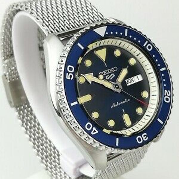 Last New Seiko 5 Sports Blue Dial Silver Mesh Strap Automatic Men Watch ...