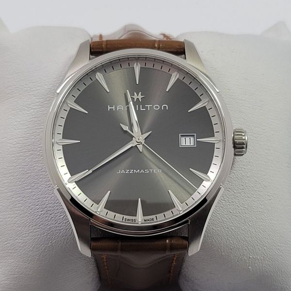 Hamilton Jazzmaster Gent Quartz Gray Dial Brown Leather Men's Watch ...