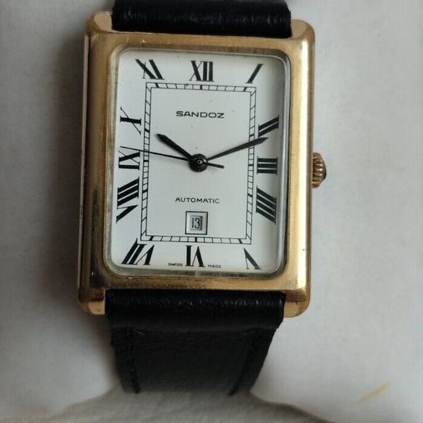 SANDOZ TANK AUTOMATIC ROMANS NUMBERS CALENDAR SWISS MADE 27 MM NICE ...