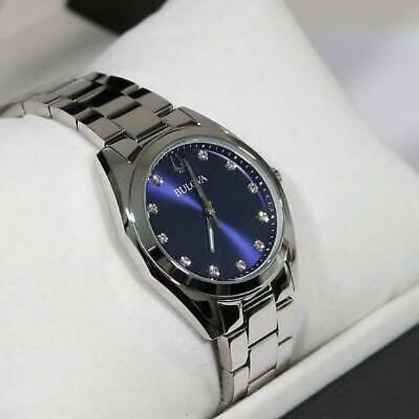 Bulova Surveyor Blue Dial Diamond Markers Stainless Steel Women's Watch ...