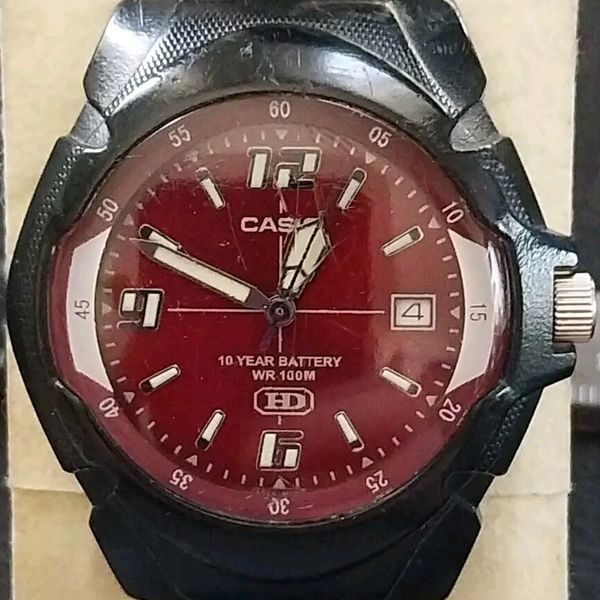 Casio HD Date Quartz Watch MW-600 Red Dial Black Band New Battery ...