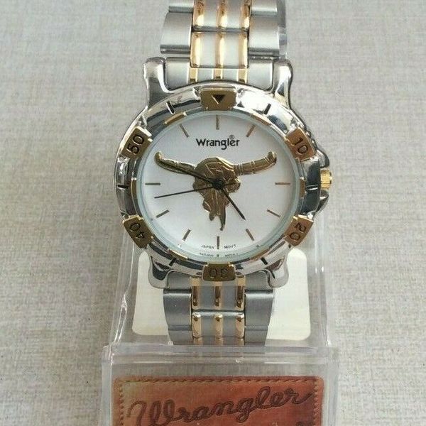 Wrangler 2 Tone Men's Watch Western Collection Buffalo Skull on White ...