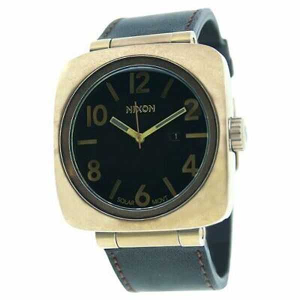 Nixon Square Black Dial Stainless Steel Leather Quartz Mens Watch A117 ...