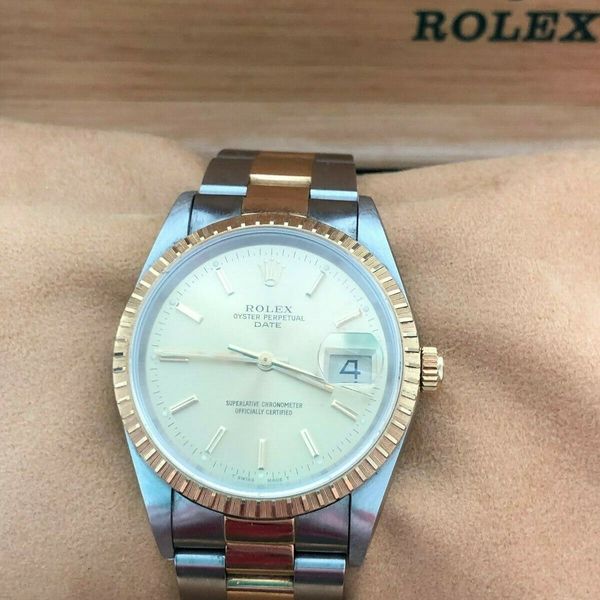 Rolex Datejust Ref.15223 18k Gold Bezel Champagne Dial w/ Box/Papers ...