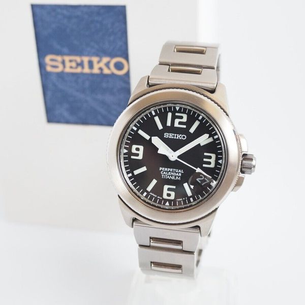 SEIKO Landrek Titanium SBCM013 8F32-0350 PERPETUAL CALENDAR Quartz 35 ...
