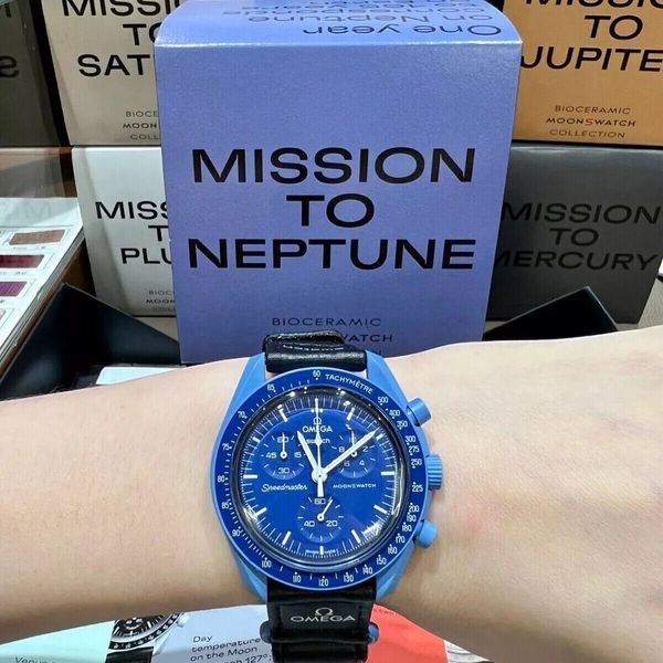 ã ®New Swatch x Omega Bioceramic Moonswatch Mission To Neptune Watch ...