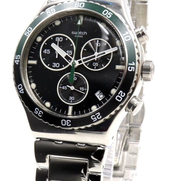 New Swiss Swatch Dark Green Irony Chronograph Steel Date Watch 44mm ...