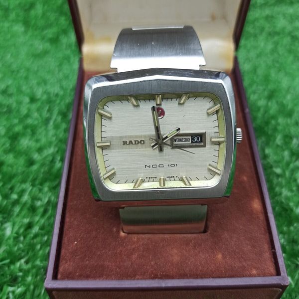 ORIGINAL RADO NCC 101 TV SQUARE WATCH AUTOMATIC 70s RARE SILVER SWISS ...