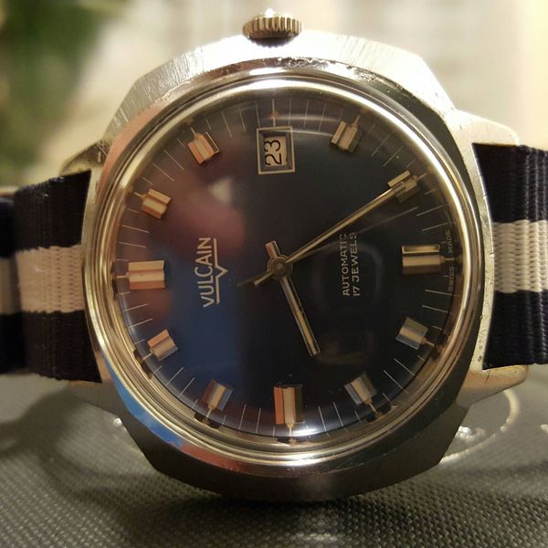 FS: Vintage Cushion Case Vulcain Blue Dial | WatchCharts Marketplace