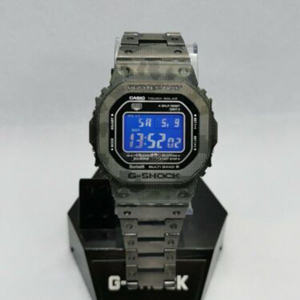 Casio G Shock GMW-B5000 with blue lcd and titanium camo bracelet and ...