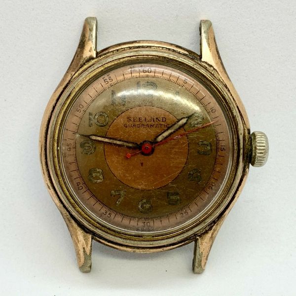 RARE 1940's Seeland Quadramatic Rose Gold RGP 17J Radon Military Men's ...