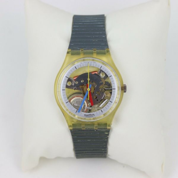 Vintage See Through Swatch Watch Primary Color Hands Grey Band WORKS ...