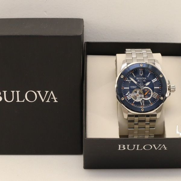 Bulova Men's Watch 98A302 Marine Star Automatic Blue Dial Silver ...